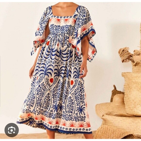 FARM Rio | Dresses | Nwt Farm Rio Blue Orange White Afternoon Breeze ...